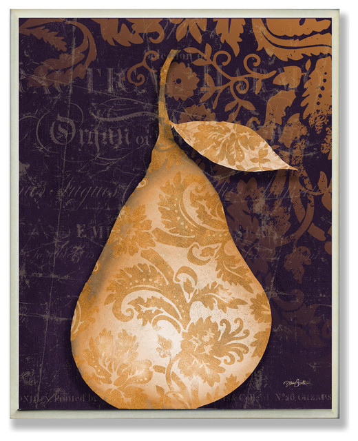 Damask Gold Pear Kitchen Wall Plaque - Farmhouse - Prints And Posters ...