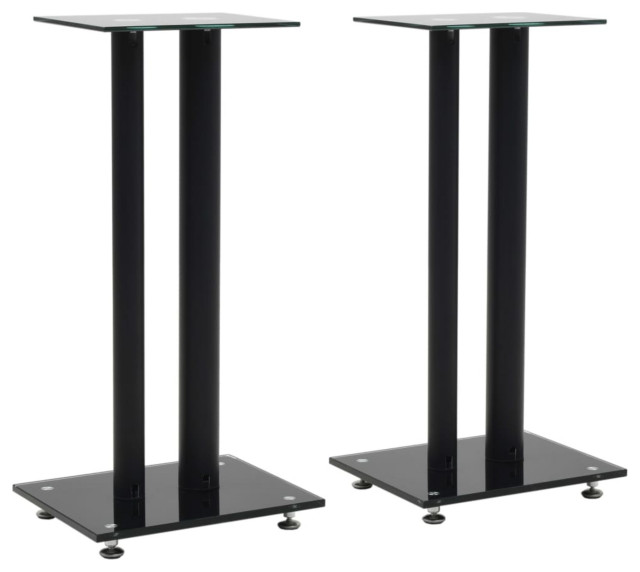 vidaXL Speaker Stands 2-Piece Tempered Glass 2 Pillars Design Black ...
