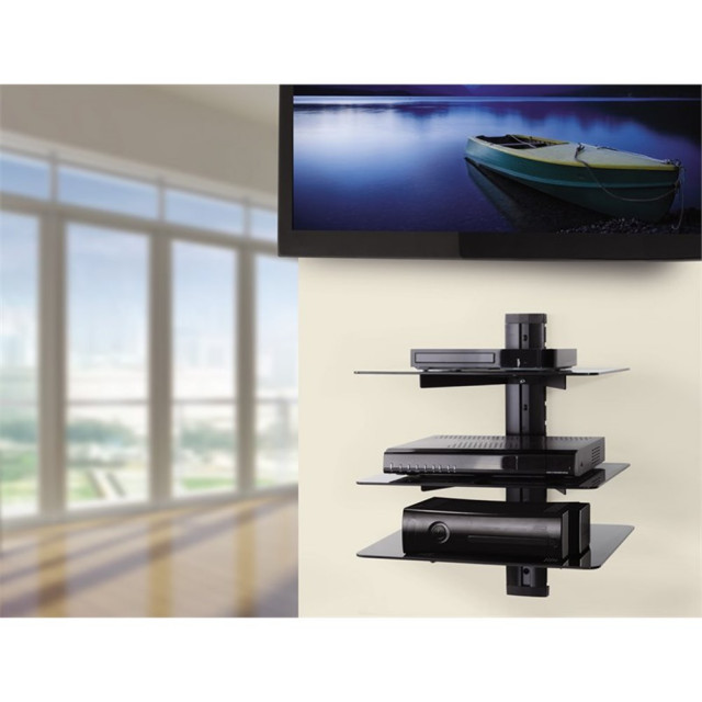 AVF Steel Wall Mounted AV Component Shelving System with 3 Shelves in ...
