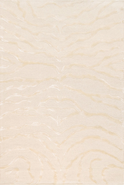 Edgy Hand-Tufted Ivory Silk & Wool Area Rug, 4x6 Pvcsk-01 4x6 ...