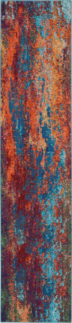 10' Blue and Orange Abstract Power Loom Runner Rug - Contemporary ...
