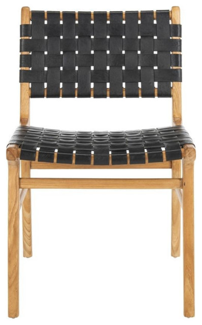 Buster Woven Leather Dining Chair, Set of 2, Black/Natural ...