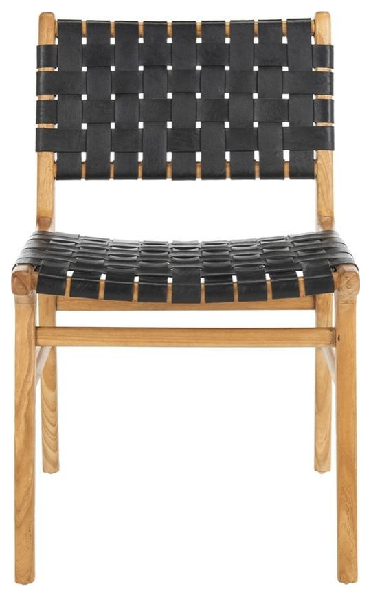 Buster Woven Leather Dining Chair, Set of 2, Black/Natural ...