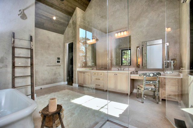 High-End and Rustic Finishes Make for a Relaxing Bath