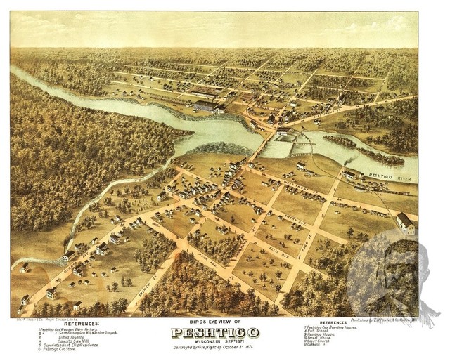 Old Map of Peshtigo Wisconsin 1871, Vintage Map Art Print, 18"x24 ...