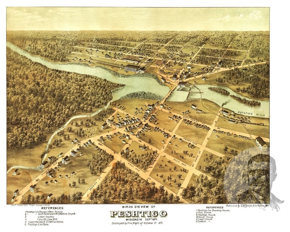 Old Map of Peshtigo Wisconsin 1871, Vintage Map Art Print, 18"x24 ...