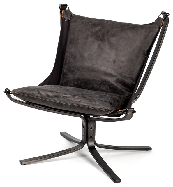 Colarado Black Genuine Leather w/ Black Metal Frame Sling-Style Accent ...