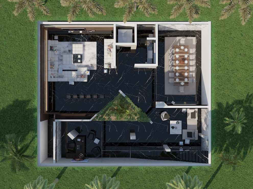 Top layout view of modern villa interior design in Saudi Arabia, near ...