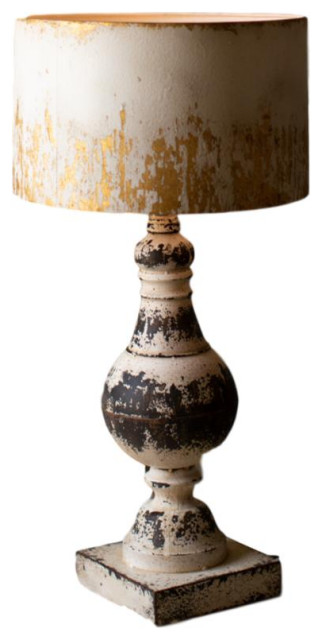 Distressed Finish Metal Table Lamp Rustic Round 34" Antique Vintage ...