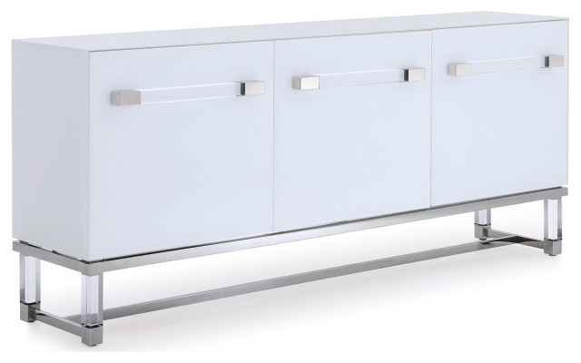 HomeRoots 34" X 79" X 18" High Gloss Crystal Glass Buffet ...