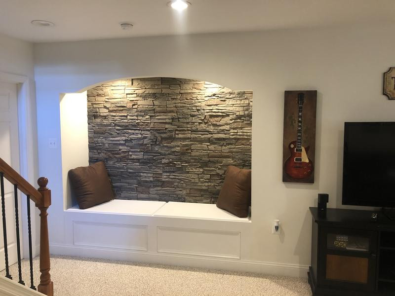 Coffee Stacked Stone Basement Accent Wall DIY Idea - Contemporary ...