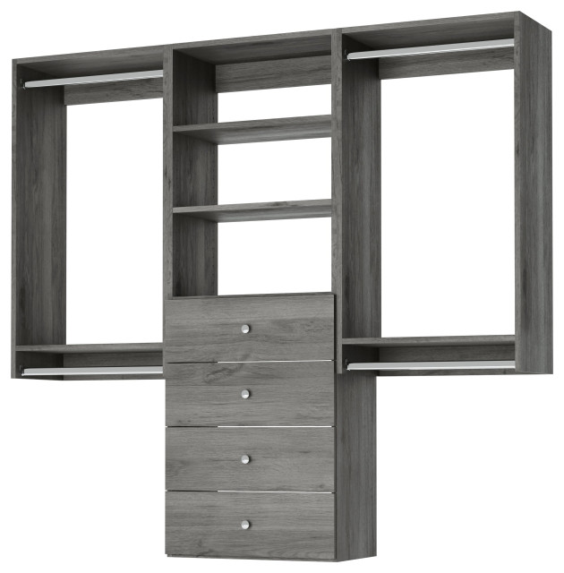 Modular Closet System Hanging Closet Organizer With Drawers 66"-96", 78 ...