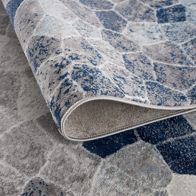 4' X 6' Navy Blue Cobblestone Pattern Area Rug - Contemporary - Area ...