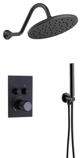 Matte Black Round Shower Head With 2-Way Thermostatic Mixer Shower Set ...