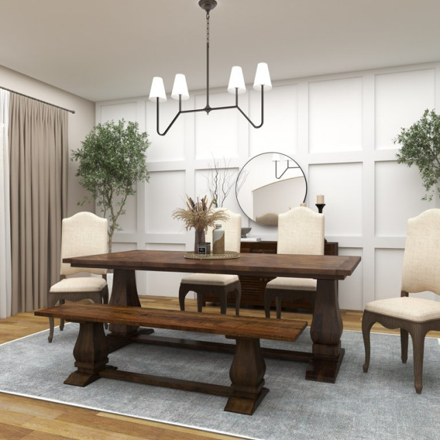 Rustic Dining Table, Double Pedestal Base With Trestle Support ...