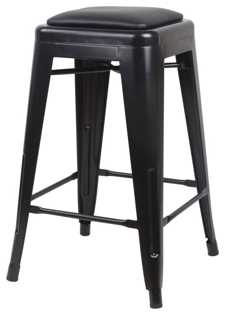 Metal Backless Black Bar Stools With Black Vegan Leather Seat, Set of 1 ...