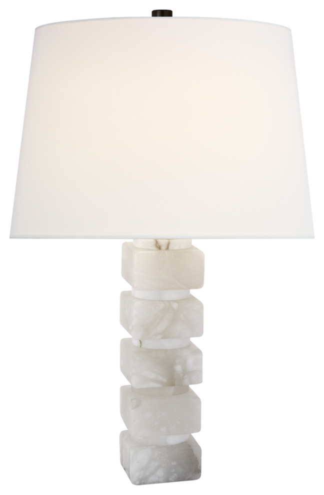 Square Chunky Stacked Table Lamp in Alabaster with Natural Paper Shade ...