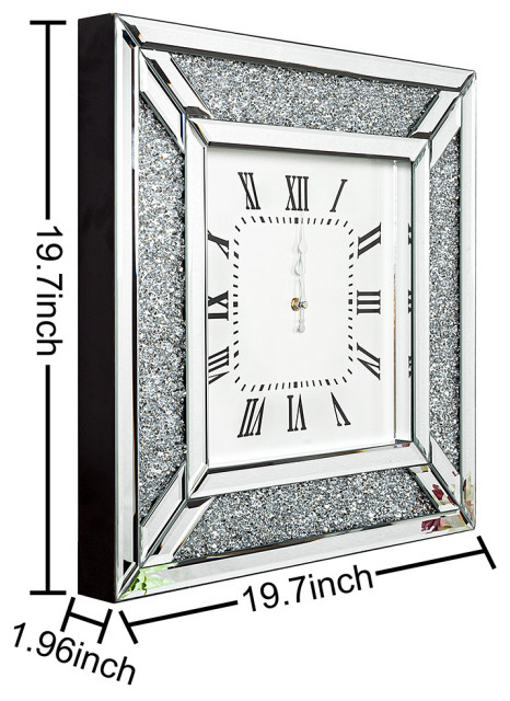 Diamond and Silver Mirrored Square Wall Clock - Contemporary - Wall ...