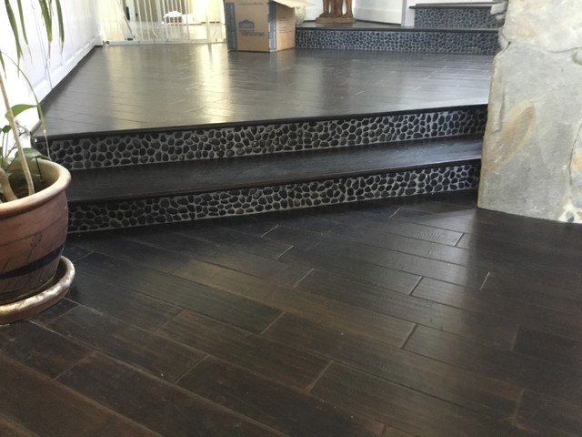 12x12 Glazed Charcoal Black Pebble Tile, Mesh Backing for Shower ...