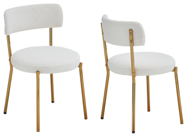 Beige Upholstered Dining Chairs With Golden Metal Frame Set of 2 ...