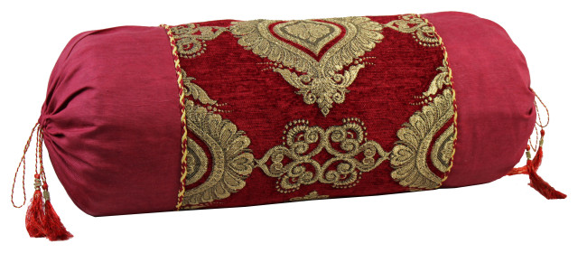 Natural Geo Red/Gold Gao Takiya Bolster Pillow, Set of 2, 26x9x9" LDH ...