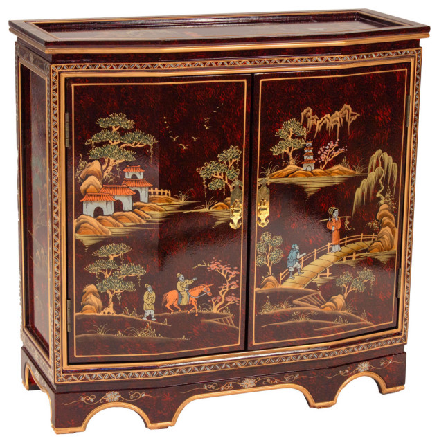 Red Lacquer Slant Sideboard Landscape - Asian - Buffets And Sideboards ...