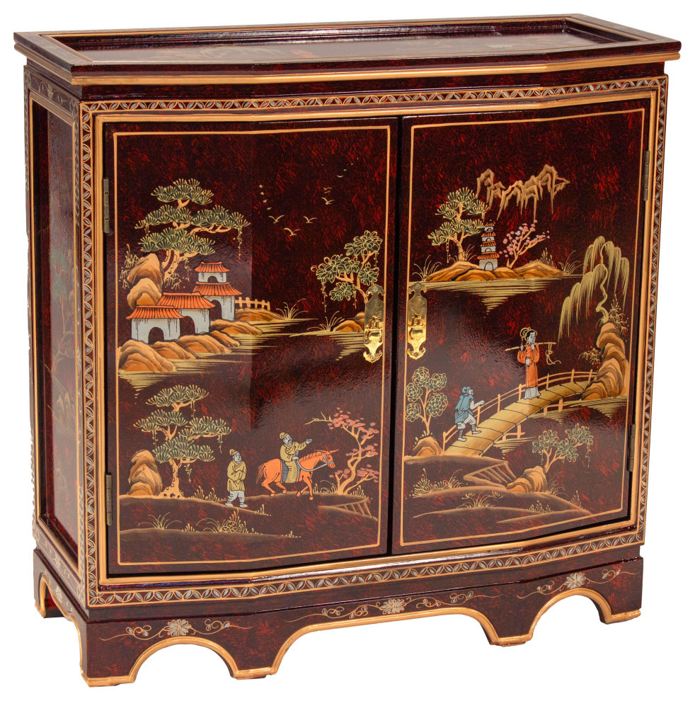 Red Lacquer Slant Sideboard Landscape - Asian - Buffets And Sideboards ...