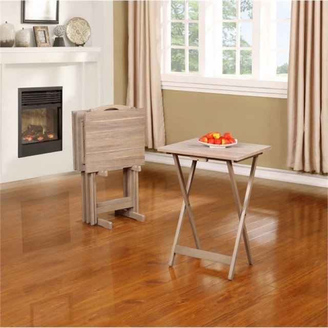 Atlin Designs 5-Piece Transitional Wood Tray Table Set in Gray ...