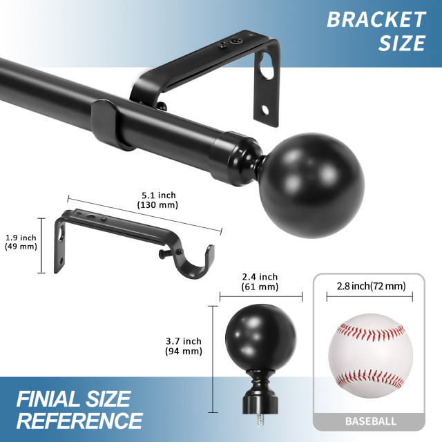 1" Steel Ball Drapery Curtain Rod, 28"-48" - Traditional - Curtain Rods ...