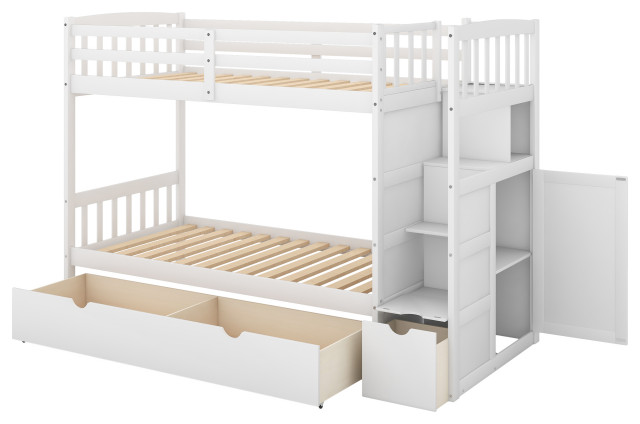 Twin over Full Bunk Bed with Storage Shelves and Drawers - Transitional ...