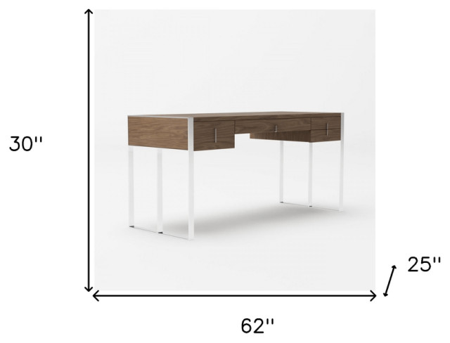 62" Walnut Manufactured Wood Rectangular Writing Desk With Four Drawers ...