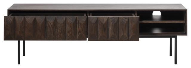 Modern 63" Wide 2-Drawer TV Lowboard, Black - Industrial ...