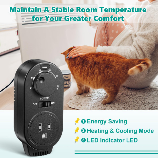 Adjustable Thermostat, Plug in Heating and Cooling Thermostat ...