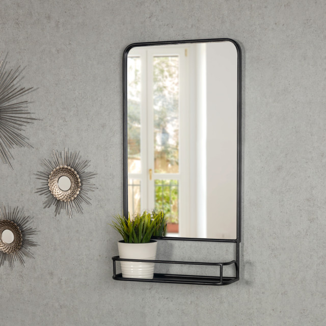 Stratton Home Modern Black Annie Wall Mirror With Shelf S45359, 15.50 X ...