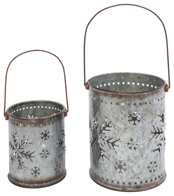 Set of 2 Nesting Metal Galvanized Snowflake Luminaries. - Farmhouse ...