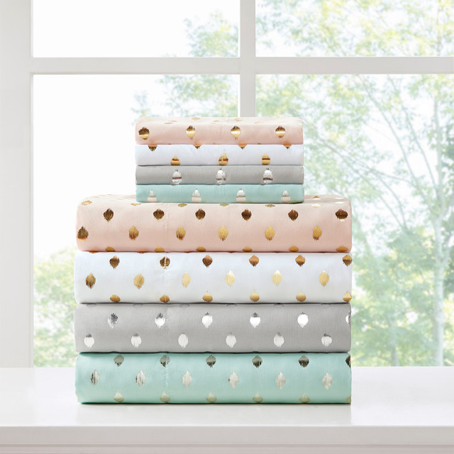 Intelligent Design Metallic Dot Printed Sheet Set, Blush/Gold - Modern ...