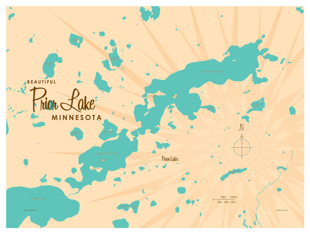 Lakebound Prior Lake Minnesota Map Art Print, 18"x24" - Contemporary ...