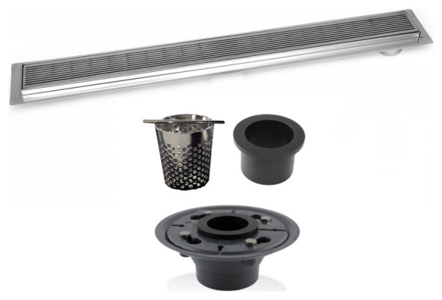 Offset Linear Drain, 48 Inch Side Outlet Linear Drain Complete Set ...