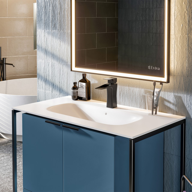 Eviva Moma 32" Teal Bathroom Vanity With Black Metallic Legs ...