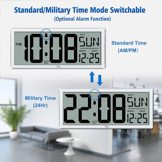14.5" Large Digital Wall Clock Battery Operated with Jumbo Numbers ...