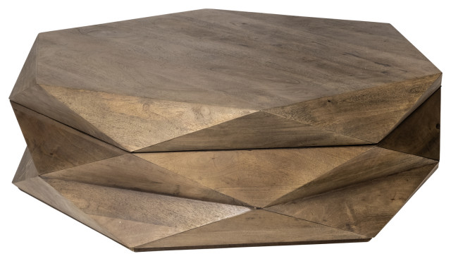 HomeRoots Hexagonal Hinged Solid Wood Top and Base Coffee Table, 48.0L ...