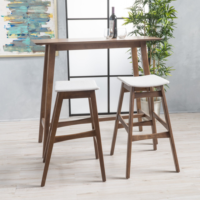 3 Pieces Pub Set, Slim Rectangular Table With Backless Cushioned Stools ...