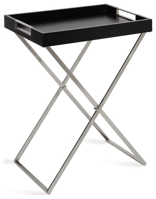 Unique Modern End Table, Crossed Frame With Tray Mango Wood Top ...