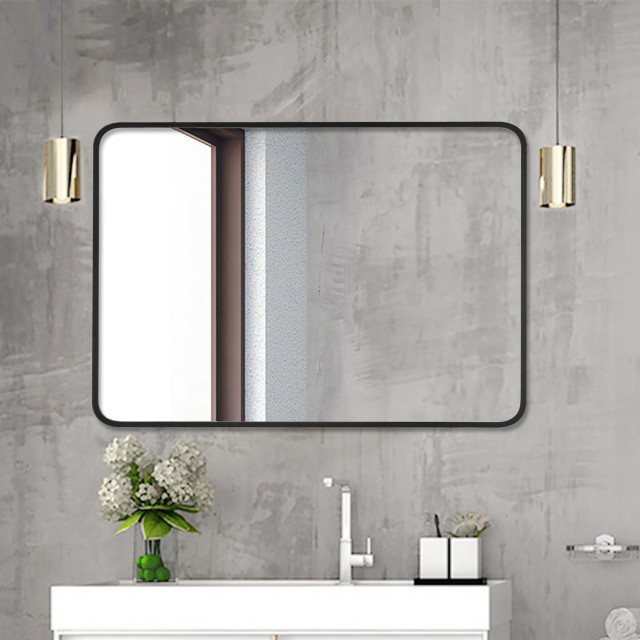 Rounded Rectangular Metal Framed Bathroom Vanity Mirror, 24"x32 ...