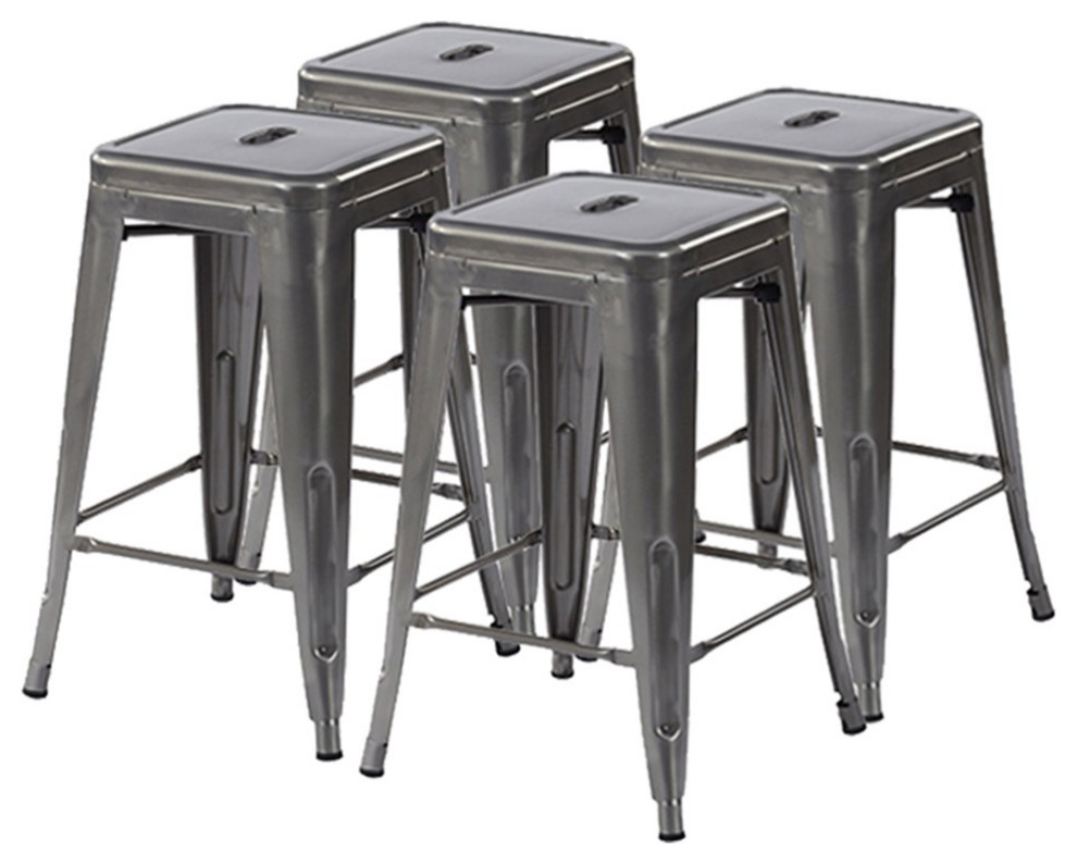 Homycasa Zolnes 24" Transitional Metal Counter Stools in Silver (Set of ...