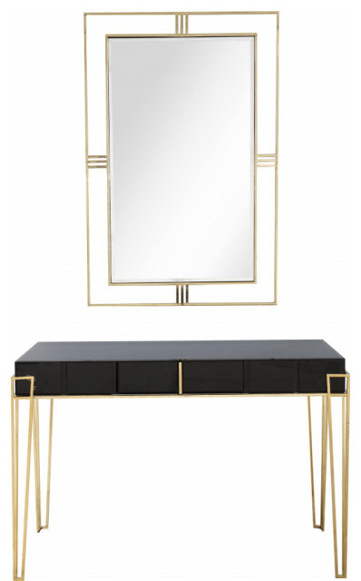 Modern Black and Gold Console Table and Mirror Set - Contemporary ...