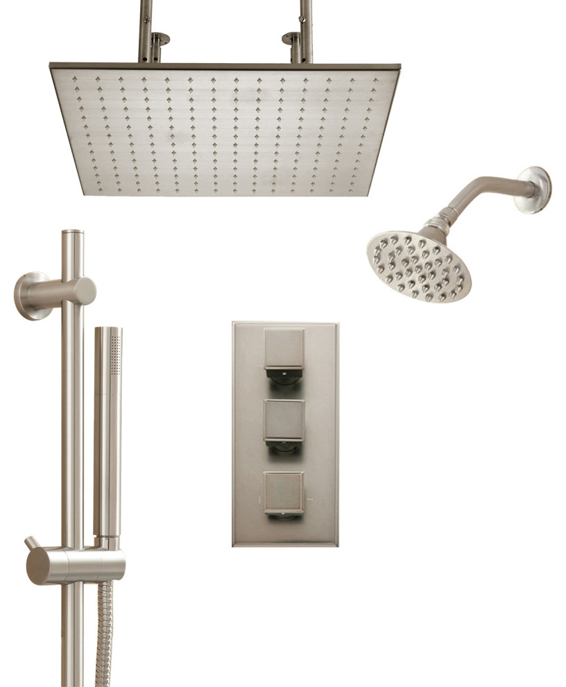 Fontanashowers Brushed Nickel Ceiling Mount Rainfall Dual Shower Head