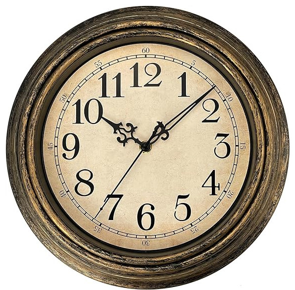 Small Retro Wall Clock, 10" Non Ticking Classic Silent Vintage Wall ...