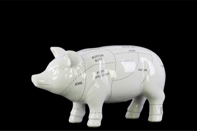 Ceramic Standing Pork Cut Chart Figurine, Gloss Finish, White ...