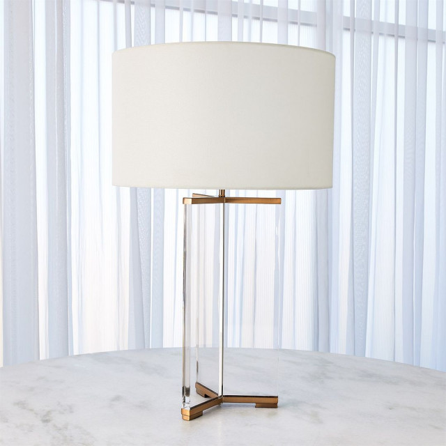 Luxe Clear Crystal Tripod Slab Shaped Table Lamp Y Shape Brass ...